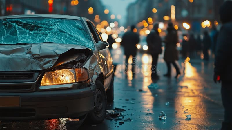A Car is Smashed and Has a Smashed Headlight Stock Illustration ...