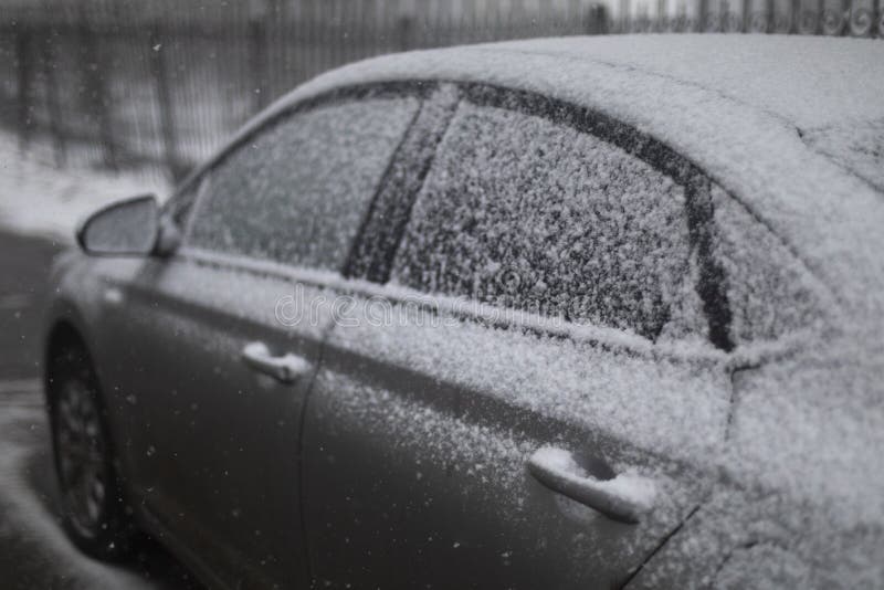 Car is in Snow. Car in Parking Lot in Snowstorm Stock Photo - Image of ...