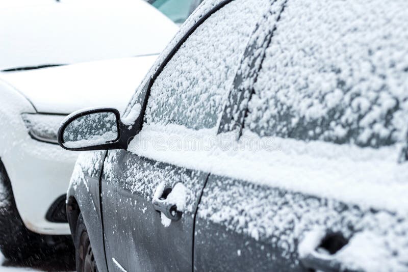 Snow Covered Red Car Winter Background. Stock Image - Image of nature ...