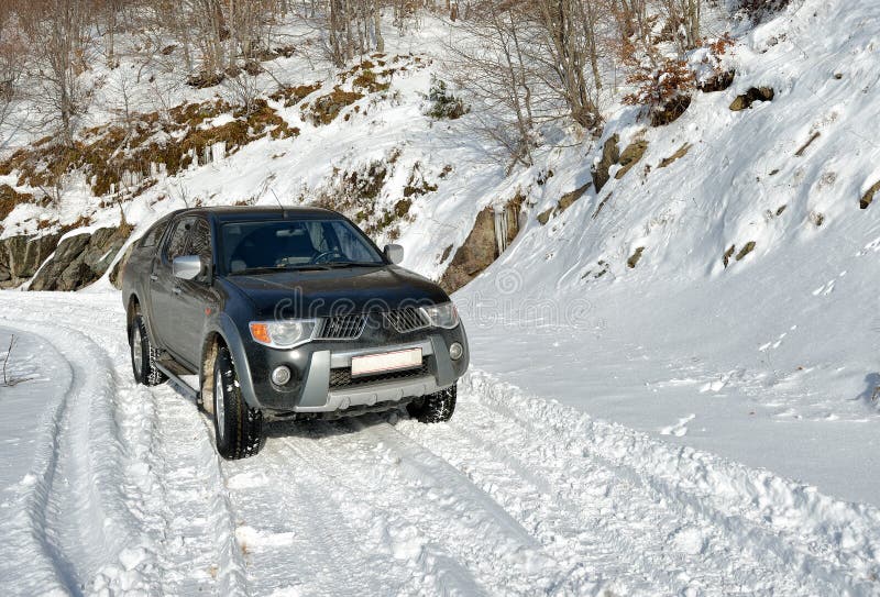 Car on the snow road stock image. Image of metal, snowdrift - 34481947