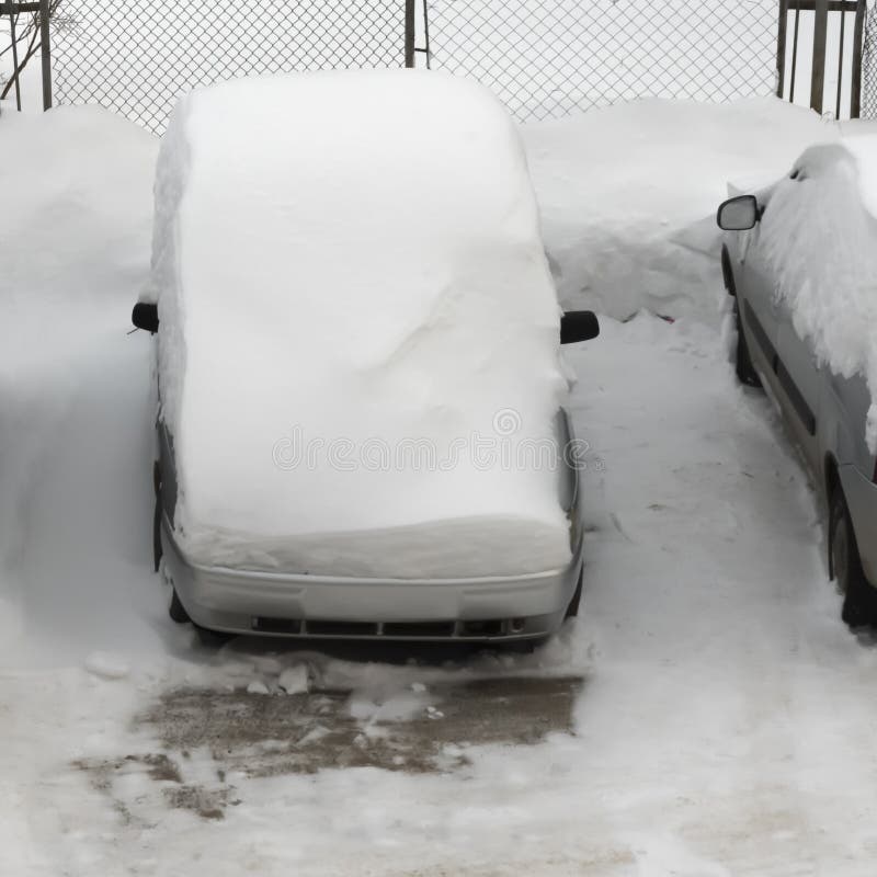 The Car in the Snow after Snowfall. Winter Scene Stock Photo - Image of ...