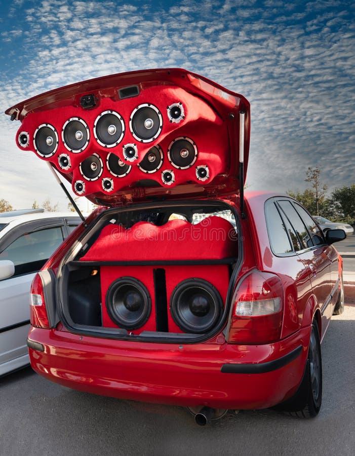 Car Sounds System on a Red Car Stock Image - Image of model, digital ...