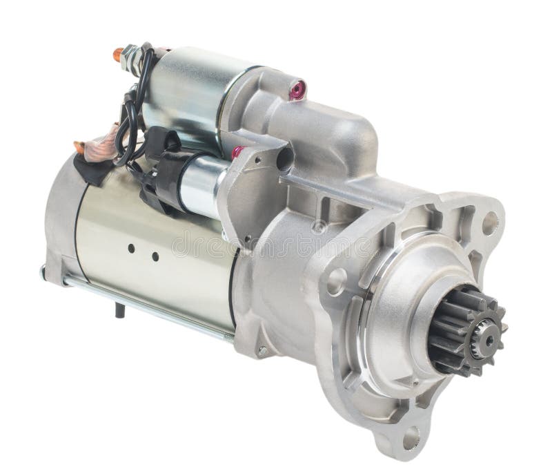 Car Spare Parts. Car Engine Starter on a White Background. Isolate ...