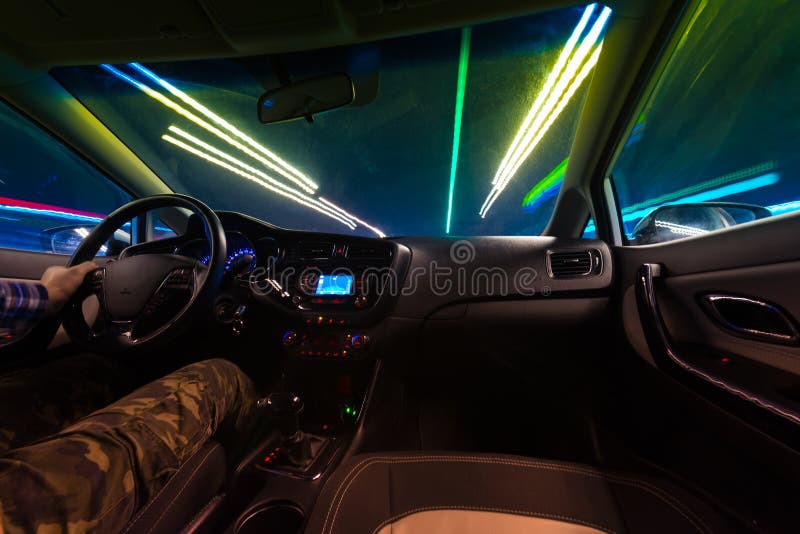 Car Speed Night Drive on the Road in City Stock Image - Image of modern ...