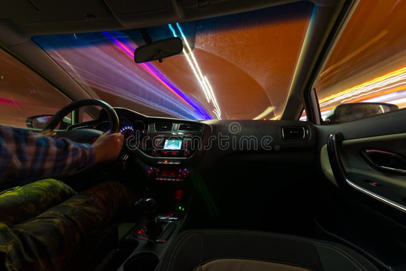Car Speed Night Drive on the Road in City Stock Photo - Image of lights ...