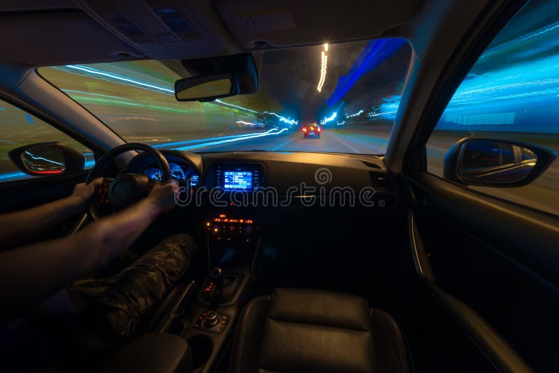Car Speed Night Drive on the Road in City Stock Photo - Image of ...