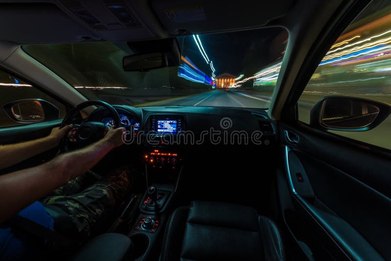 Car Speed Night Drive on the Road in City Stock Photo - Image of modern ...