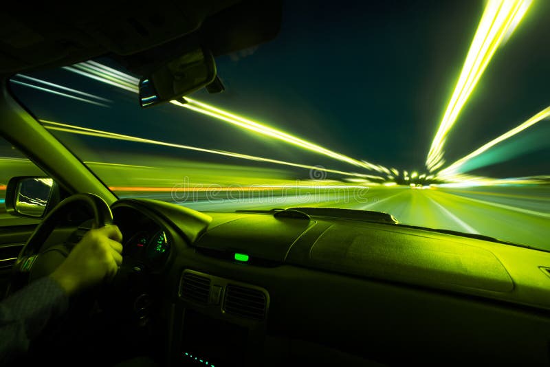 Car Speed Night Drive on the Road in City Stock Photo - Image of ...