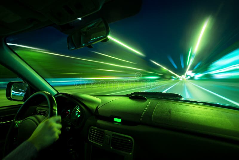 Car Speed Night Drive on the Road in City Stock Photo - Image of ...