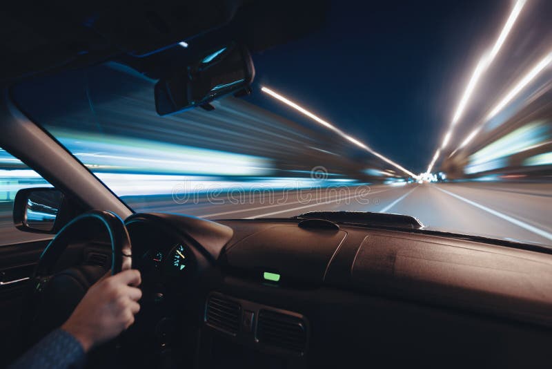Car Speed Night Drive on the Road in City Stock Photo - Image of point ...