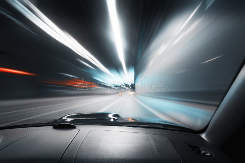 Car Speed Night Drive on the Road in City Stock Image - Image of auto ...