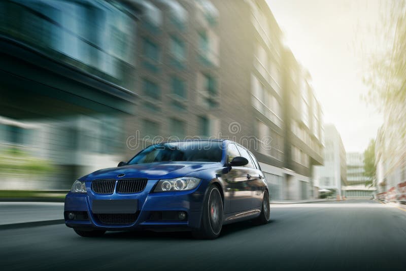 Fast Drive Blue Car Speed on the Road Stock Photo - Image of speed ...
