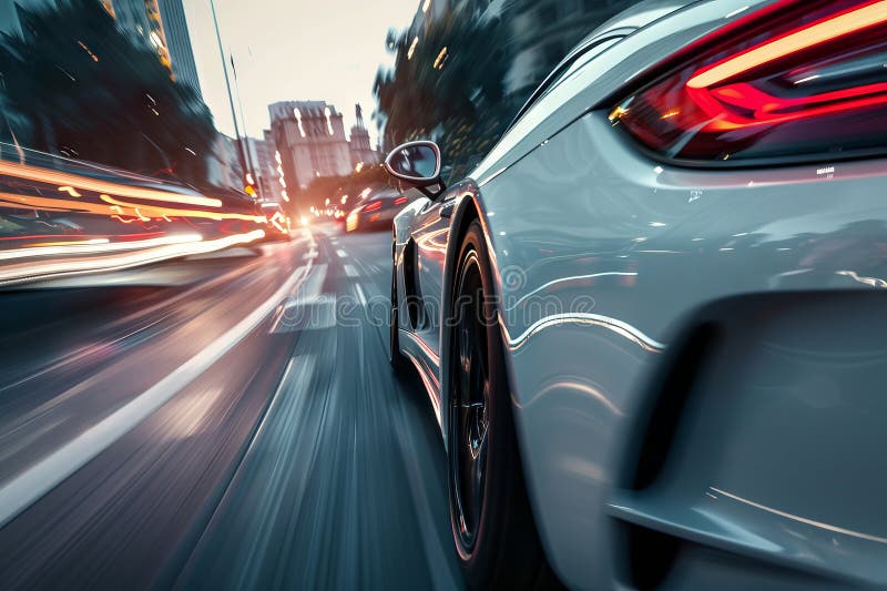 A Car is Speeding Down a Road with a Blurred Background. Generative AI ...