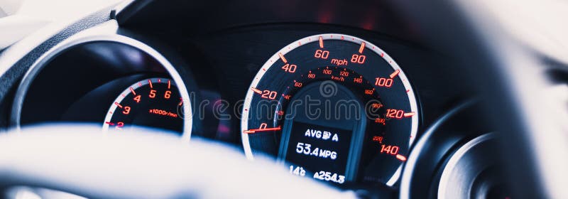 Car Speedometer and Average Fuel Consumption Display Stock Photo ...