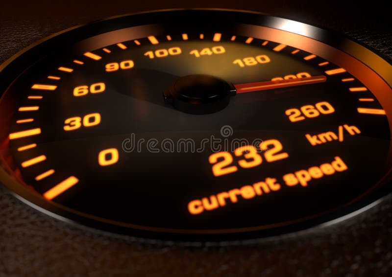 Car Speedometer with Bright Orange Illuminated Dials Inset in Da Stock ...