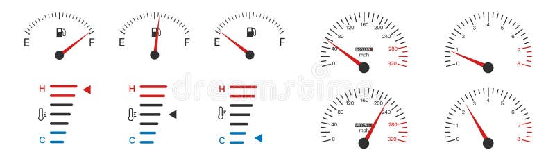 Car Speedometer and Car Fuel Indicator Set. Vector Illustration Stock ...