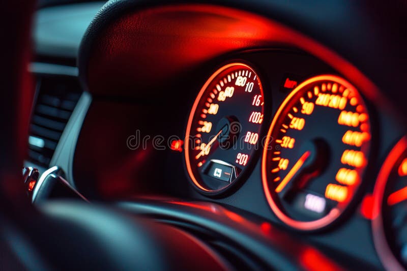 Car Speedometer Illuminated by Red Lights Stock Photo - Image of ...