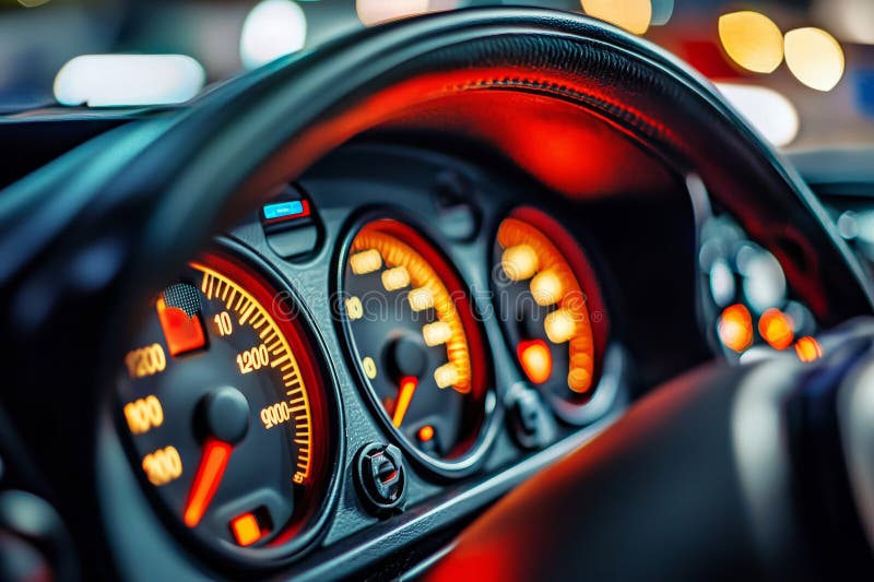 Car Speedometer Illuminated by Red Lights Stock Image - Image of ...