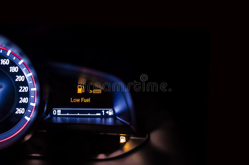 Car Speedometer with Information Display - Low Fuel Stock Photo - Image ...