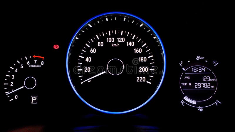 Car Speedometer at Night with Light on Stock Image - Image of odometer ...
