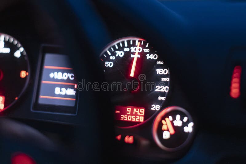 Car Speedometer Shows 100 Kmph - Driving at Night Stock Photo - Image ...