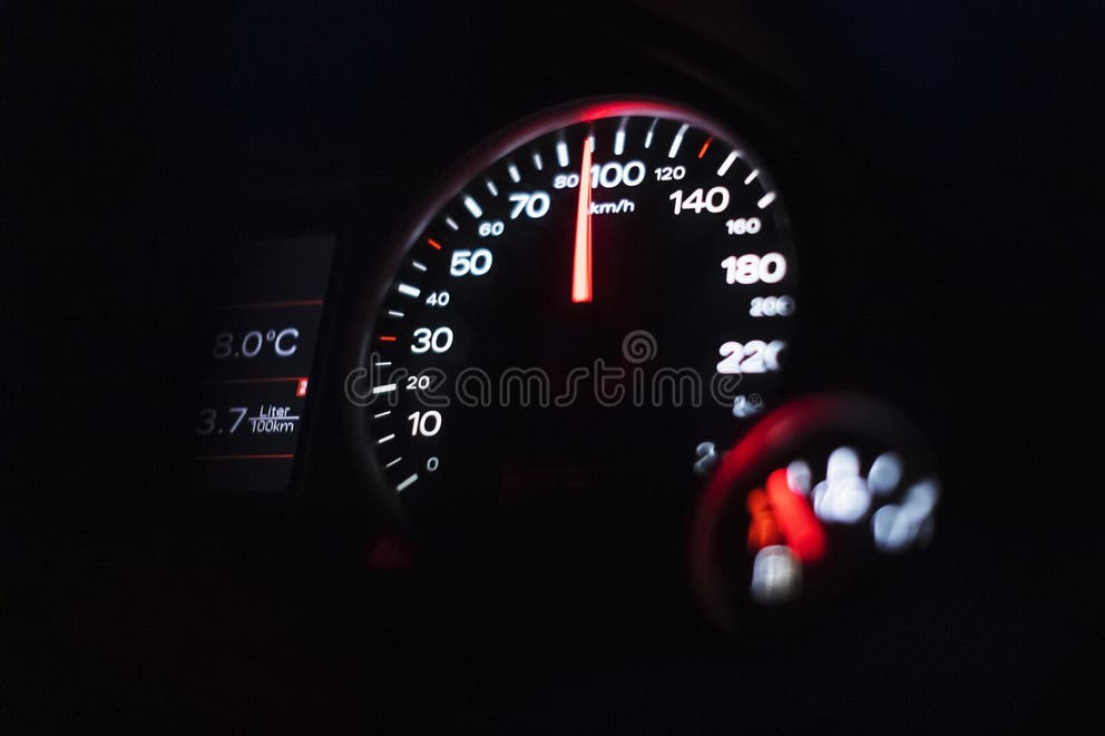 Car Speedometer Shows 90 Kmph - Driving at Night Stock Photo - Image of ...