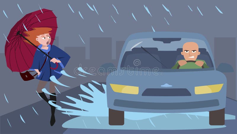 Car Splashes Pedestrian, Illustration of Discourtesy Stock Vector ...