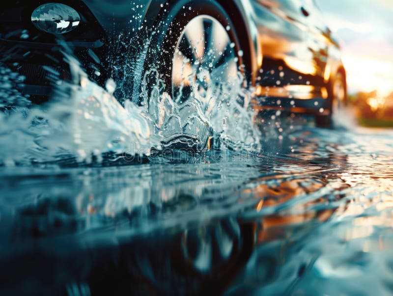 Car Splashing Water on Road Stock Image - Image of street, highway ...