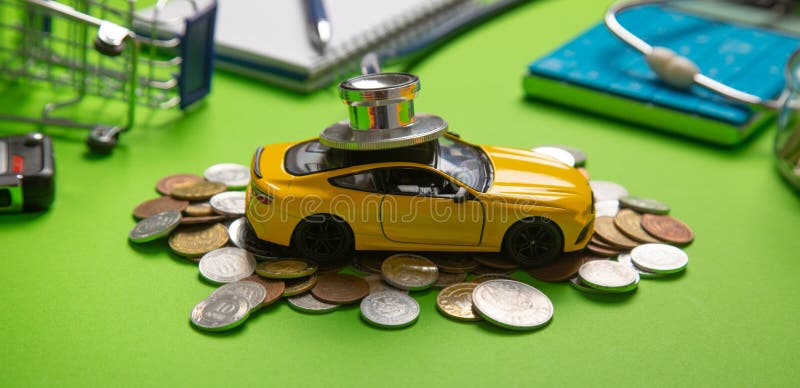 Car with a Stack of Coins. Save Money for Car Stock Illustration ...