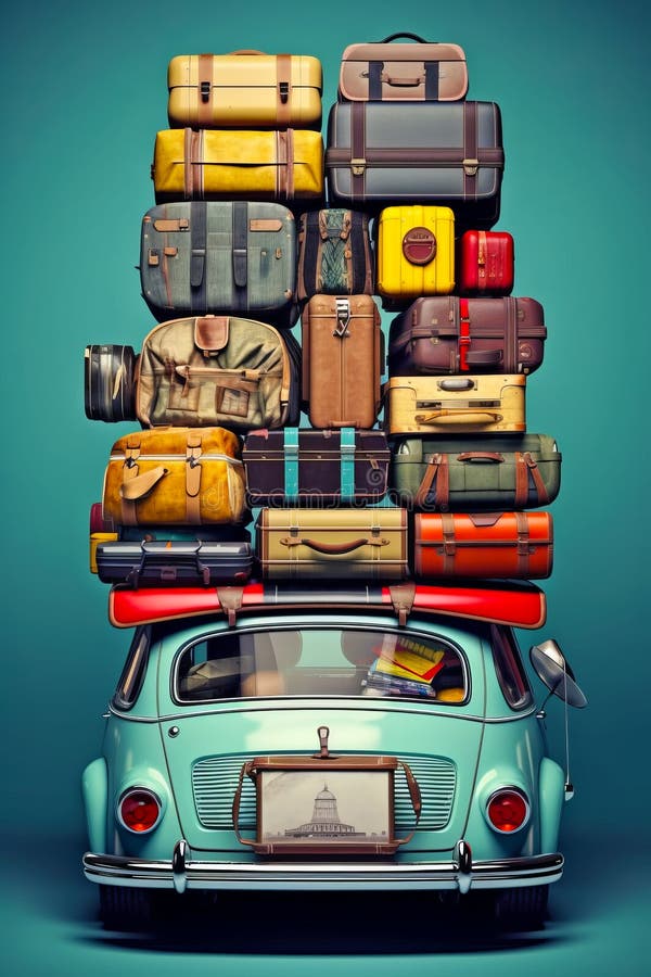 Car with Stack of Luggage on Top of it S Roof. Generative AI Stock ...