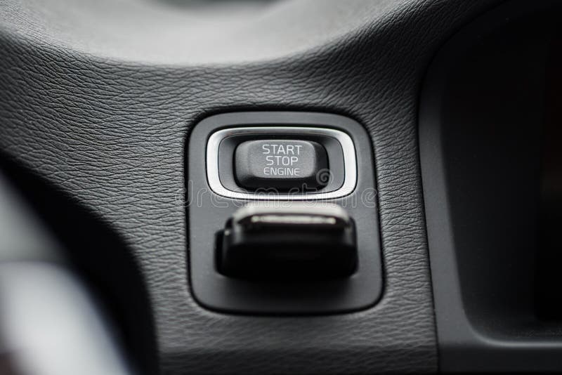 Car Start Stop Button with Inserted Ignition Key Stock Image - Image of ...