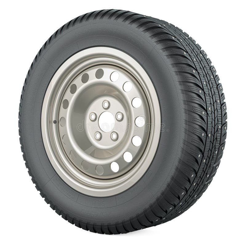Car Steel Wheel with Tire. 3D Rendering Stock Illustration ...
