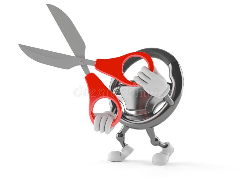 Car Steering Wheel Character Holding Scissors Stock Illustration ...