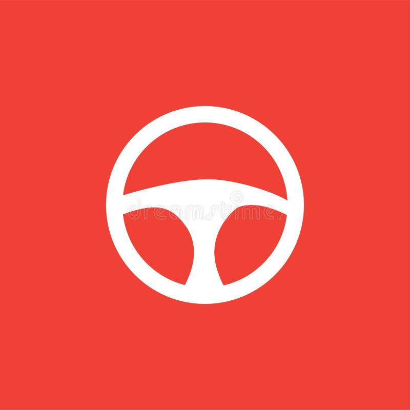 Car Steering Wheel Icon on Red Background. Red Flat Style Vector ...