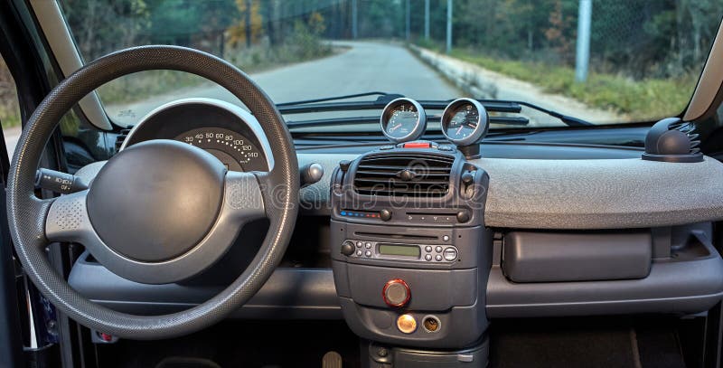 Car Steering Wheel and Interior Background, Modern City Car Elements ...