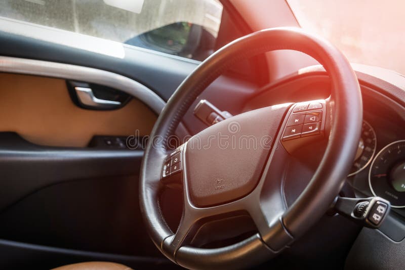 Car Steering Wheel, Car Interior Stock Image - Image of automotive ...