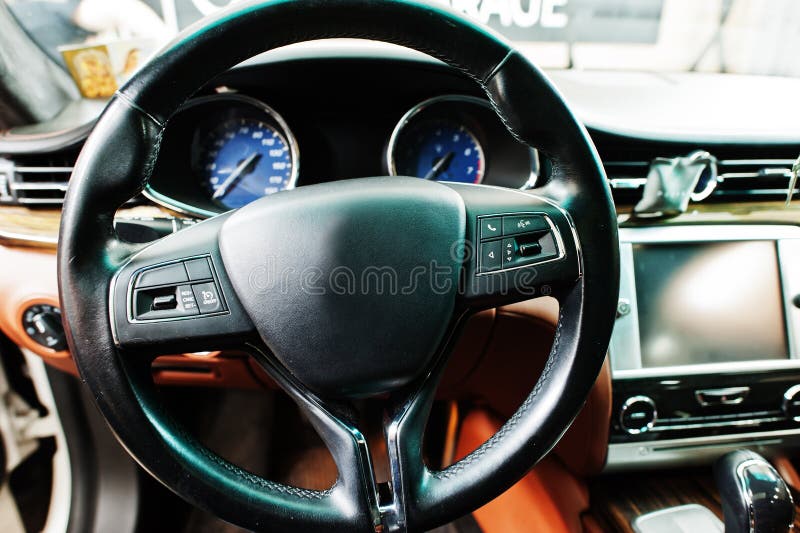 Car Steering Wheel Interior of Luxury Transport Stock Image - Image of ...