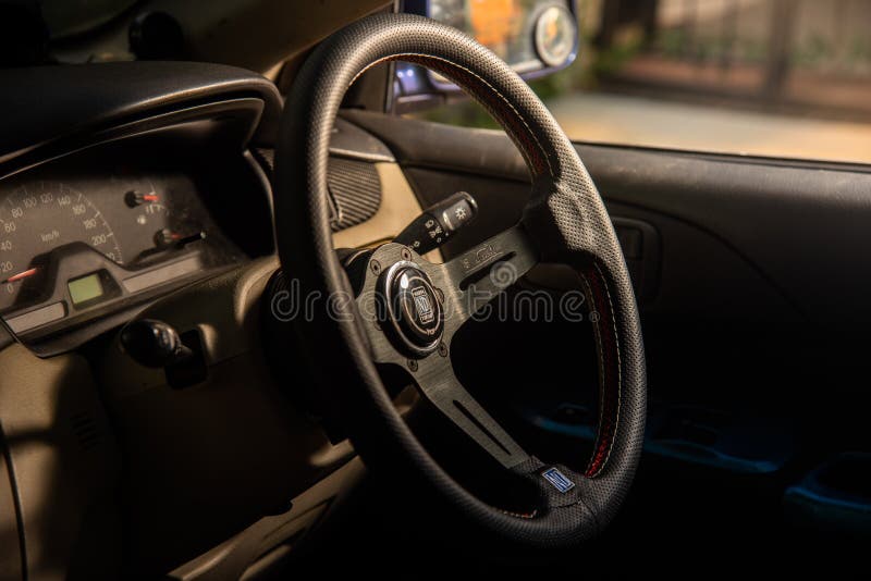 Car Steering Wheel, Leather Covered, Button Technology Isolated on ...