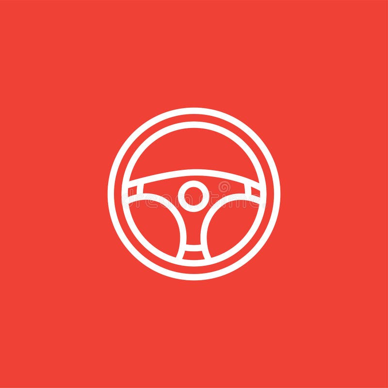Car Steering Wheel Line Icon on Red Background. Red Flat Style Vector ...