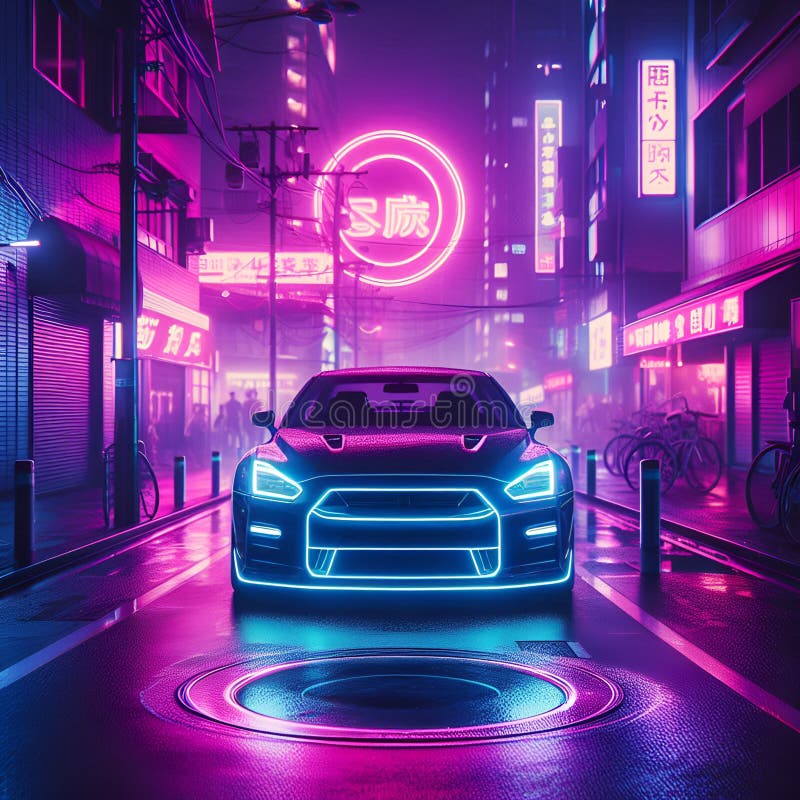 Car in the Street Glowing with Neon Colours Stock Photo - Image of ...