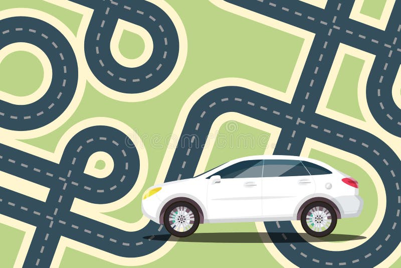Car with Streets - Roads on Map - Vector Stock Vector - Illustration of ...