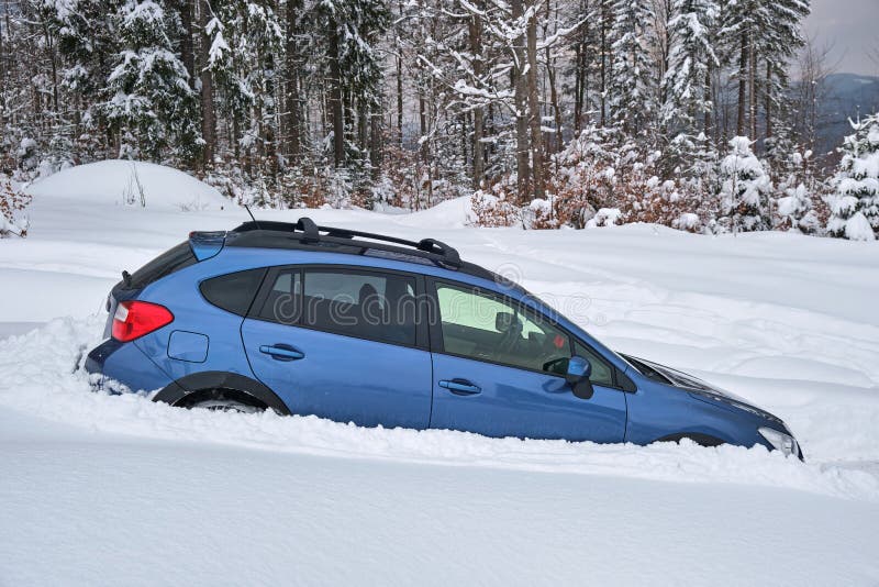 Car Stuck in Deep Snow on Cold Winter Day Stock Photo - Image of auto ...