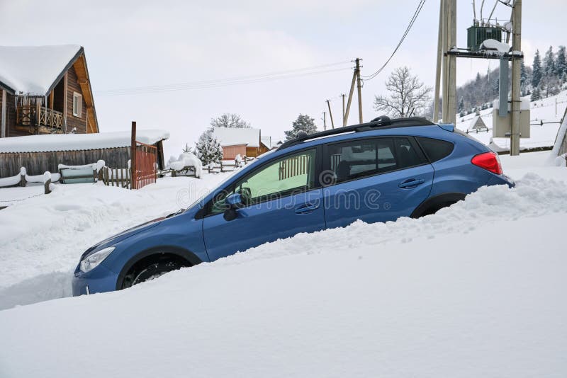 Car Stuck in Deep Snow on Cold Winter Day Stock Image - Image of north ...
