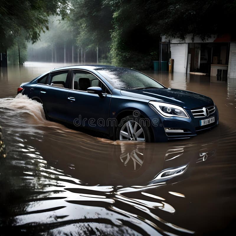 Car Stuck in Flood Waters - Ai Generated Image Stock Illustration ...