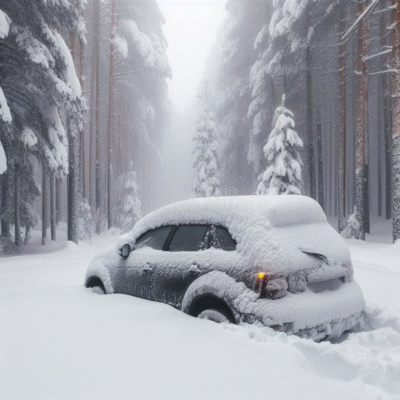 Car Stuck in Snow. Ai Generative Stock Illustration - Illustration of ...