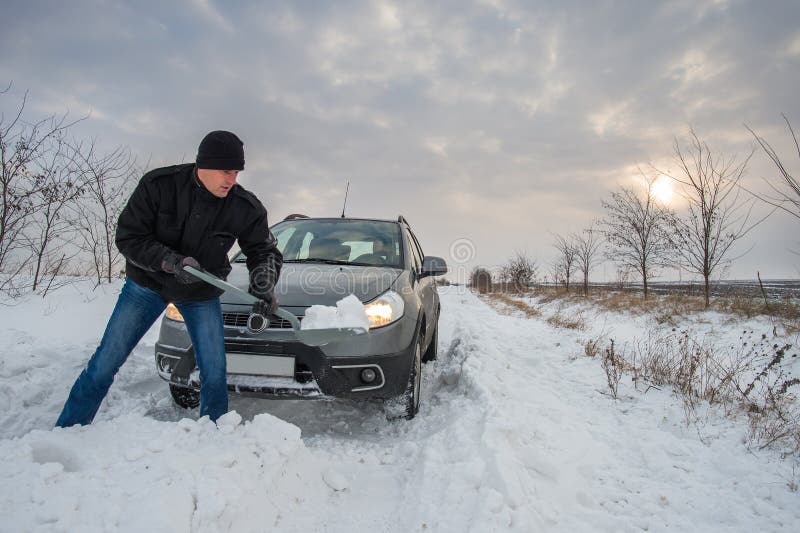Car stuck in snow stock image. Image of weather, blizzard - 48444537