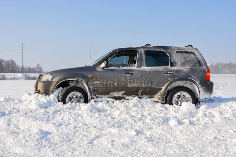 Car Stuck in the Snow in Sunny Day Stock Image - Image of blizzard ...