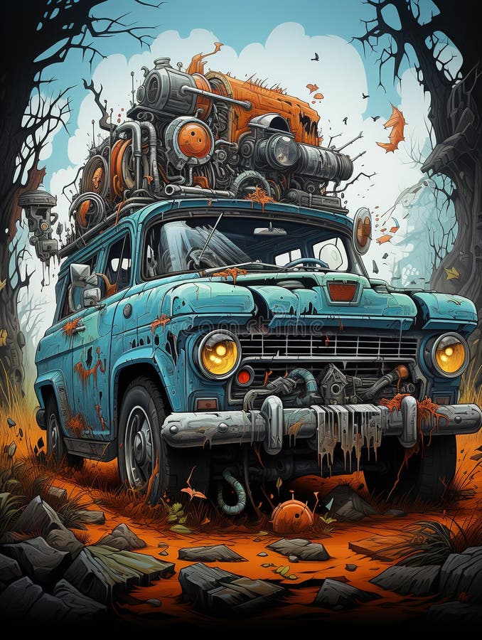 A Car in the Style of Gritty Horror Comics Generative AI Stock ...