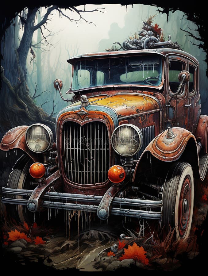 A Car in the Style of Gritty Horror Comics Generative AI Stock ...