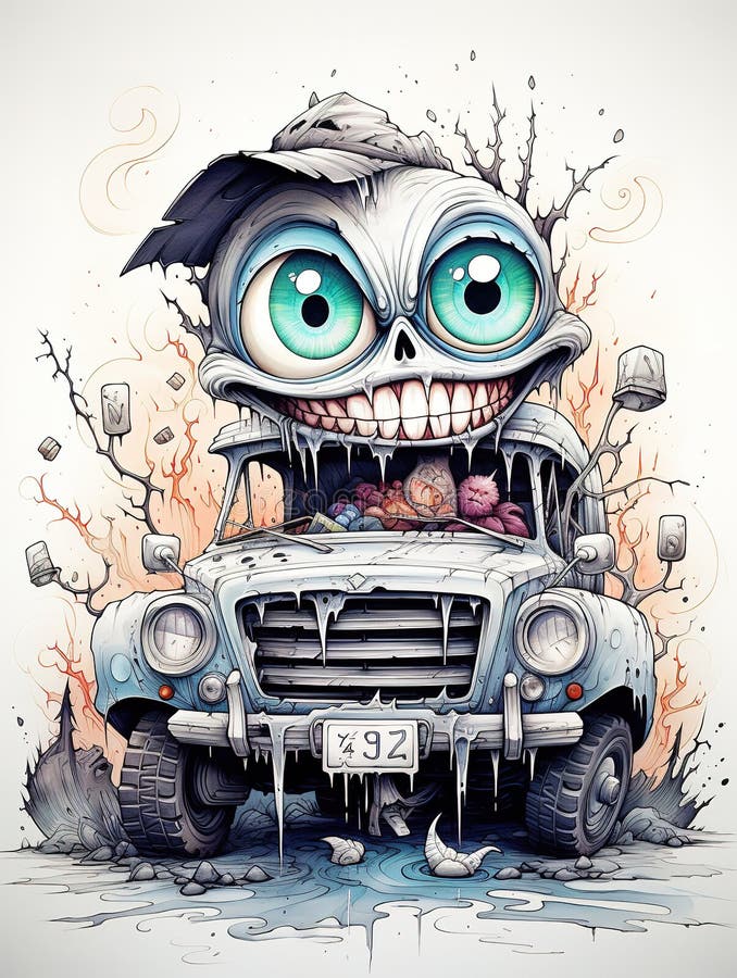 A Car in the Style of Gritty Horror Comics Generative AI Stock ...